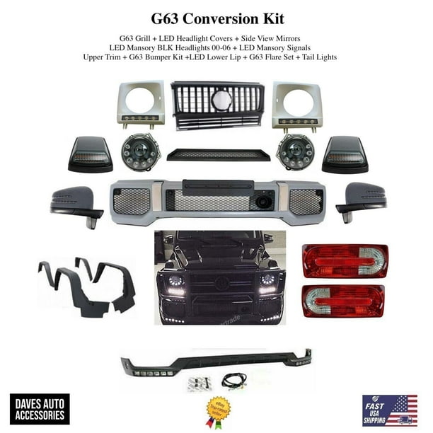 G63 Body Kit Bumper Flares LIP GRILLE Mirror LED Smoke Headlights G500 ...