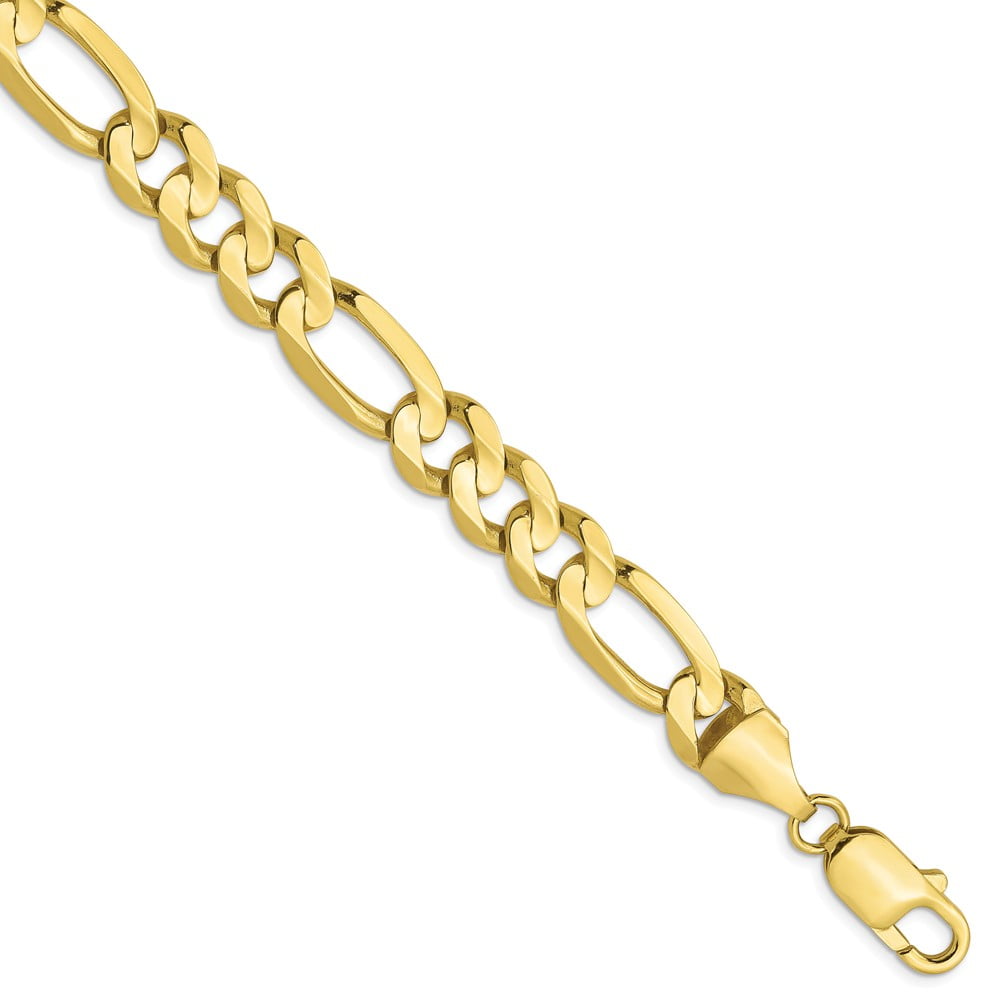 Solid 10k Yellow Gold 8.75mm Concave Figaro Chain Bracelet - with ...