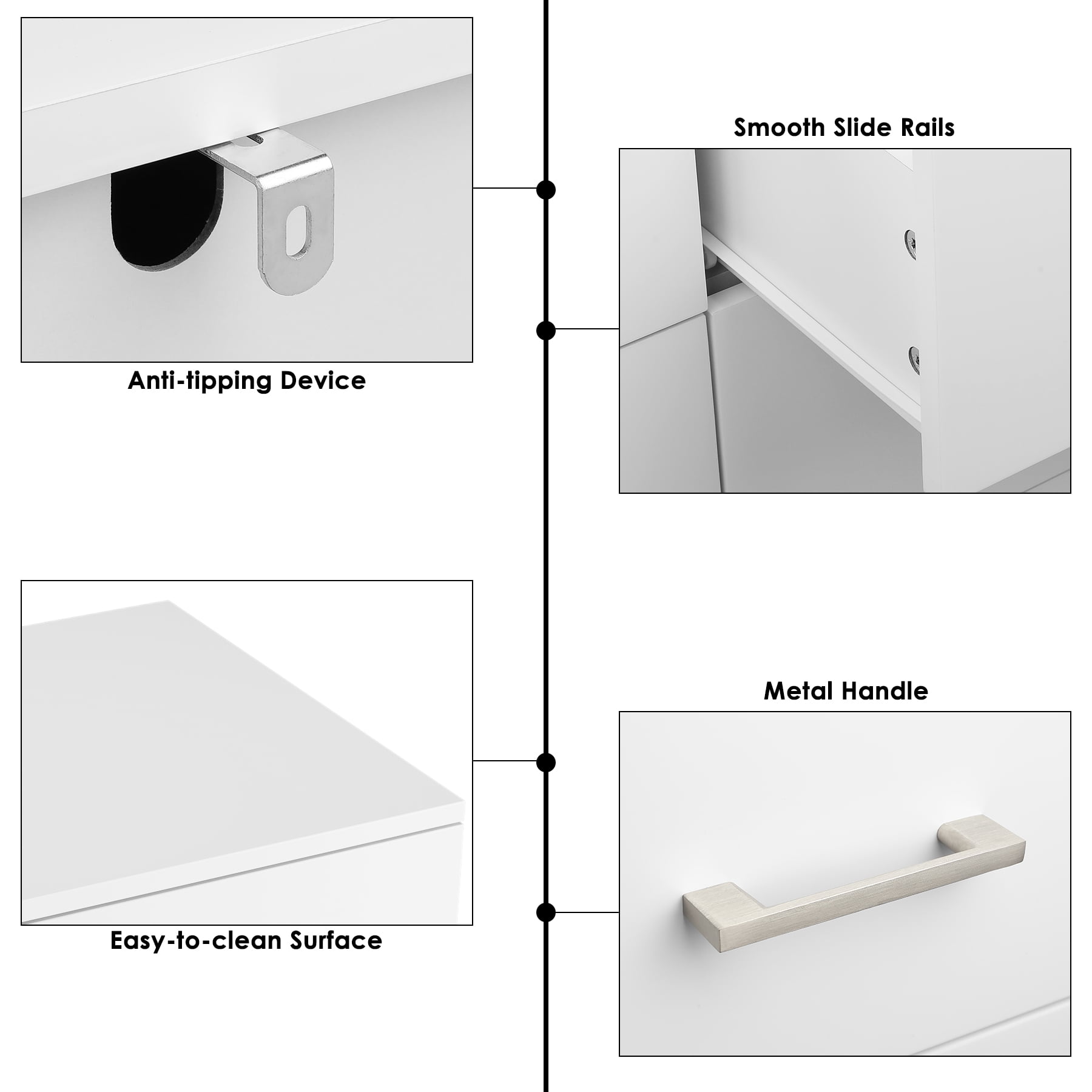 Buy Homfa 6 Drawer White Double Dresser, Wood Storage Cabinet with Easy ...