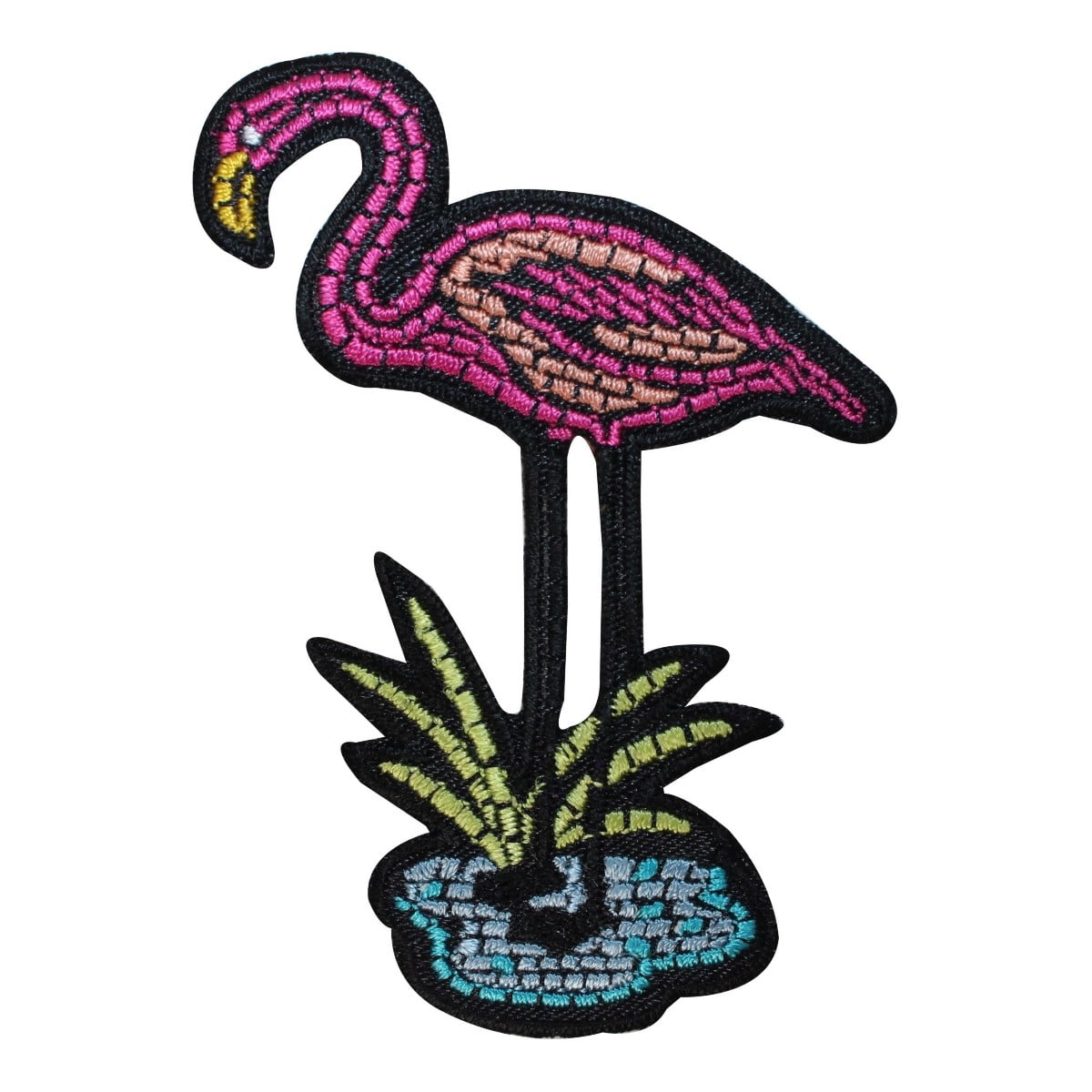 ID 1630 Pink Flamingo Scene Patch Tropical Bird Embroidered Iron On ...
