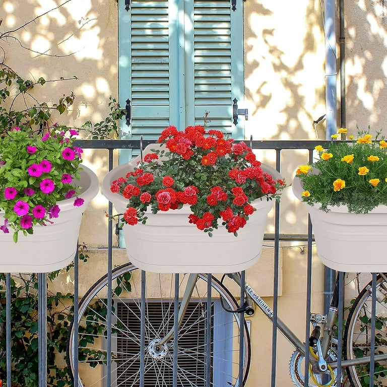 Hanging Flower Pots for Railing 11 inch Black Plastic Fence Hanging Railing Planter for Outdoor Plants Countryside Style Window Flower Bucket Pots