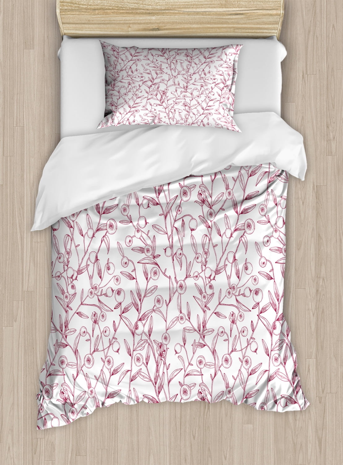 Cranberry Duvet Cover Set Twin Size, Botany Berries Growing on Stems ...