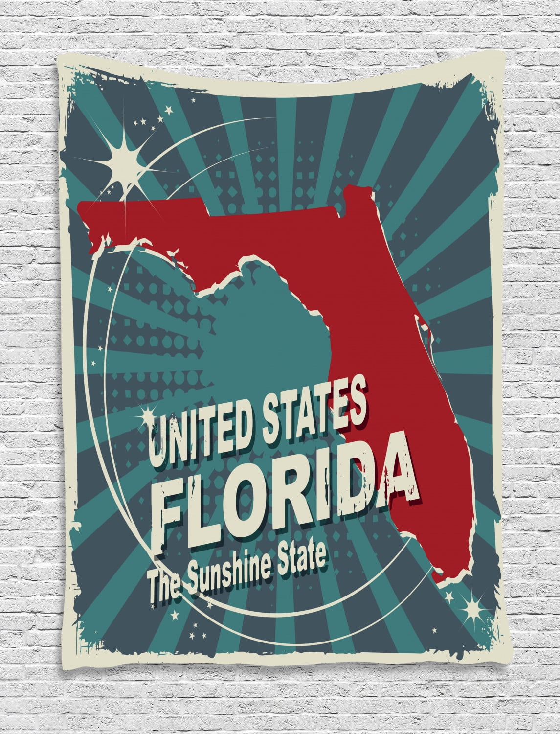 Florida Tapestry, Retro Style Sunburst Worn Out Backdrop with the City ...