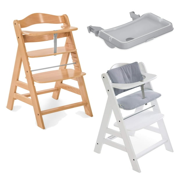 hauck AlphaPlus Grow Along Wooden High Chair w/Grey Tray & Seat Cushion ...