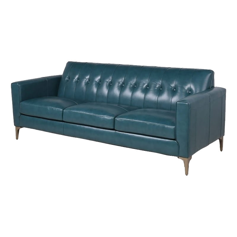 Maklaine 19" Mid-Century Leather Tufted Back Sofa in Turquoise ...
