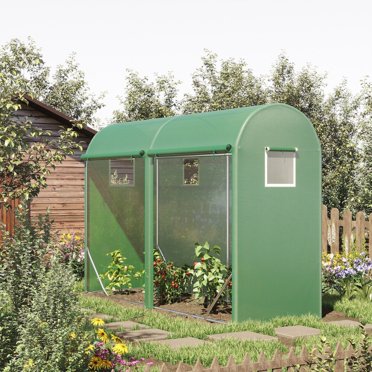 Lean-to Green House, Walk-in Green House, Plant Nursery with 2 Roll-up ...