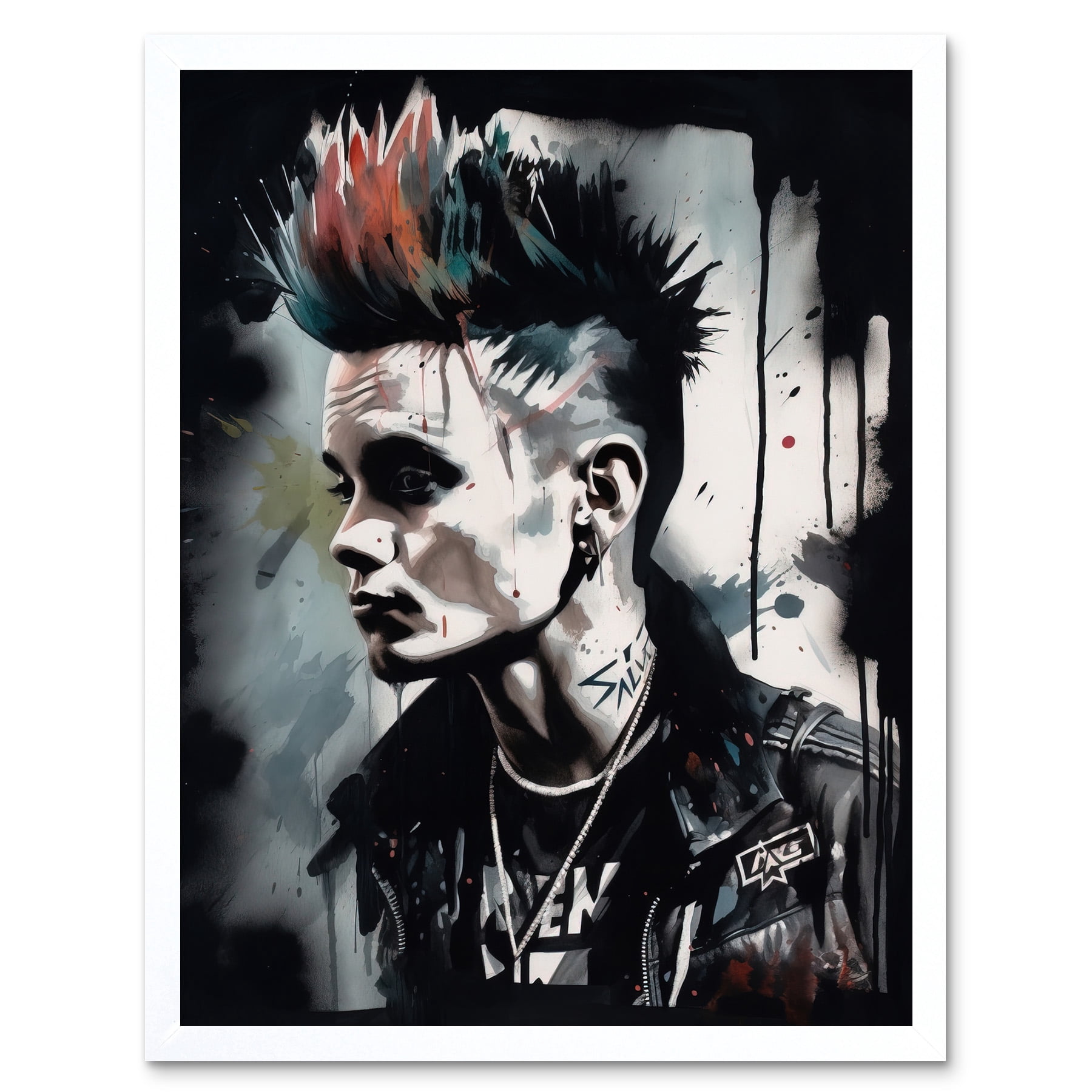Punk Rock Music Fashion Young Man with a Mohawk Modern Watercolour ...