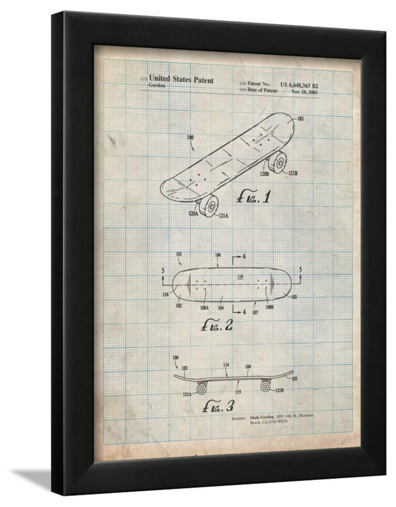 Double Kick Skateboard Patent, Framed Art Print Wall Art by Cole ...