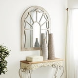 DecMode 36" x 44" Beige Window Pane Inspired Wall Mirror with Arched ...