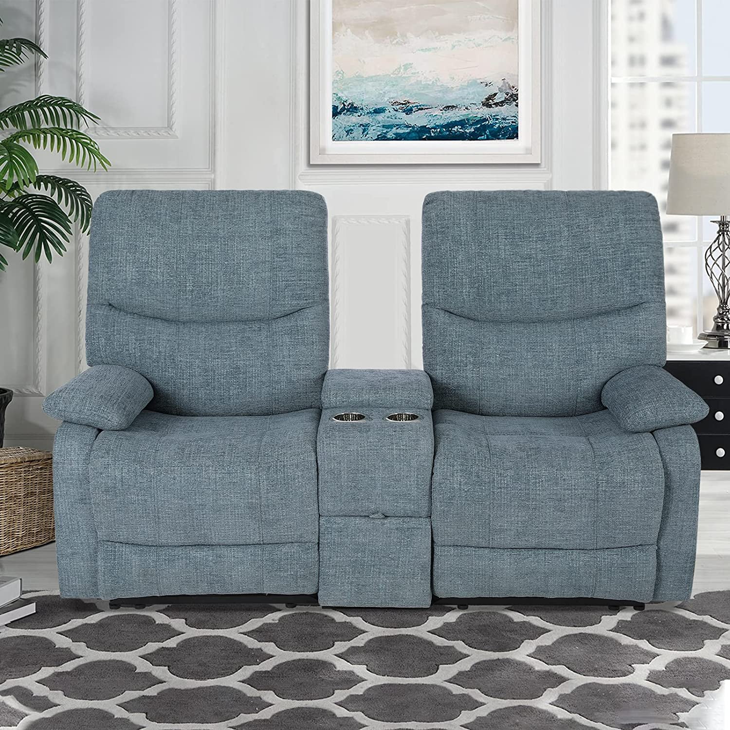 Double Reclining Loveseat - Fabric Home Theater Seating with Console ...