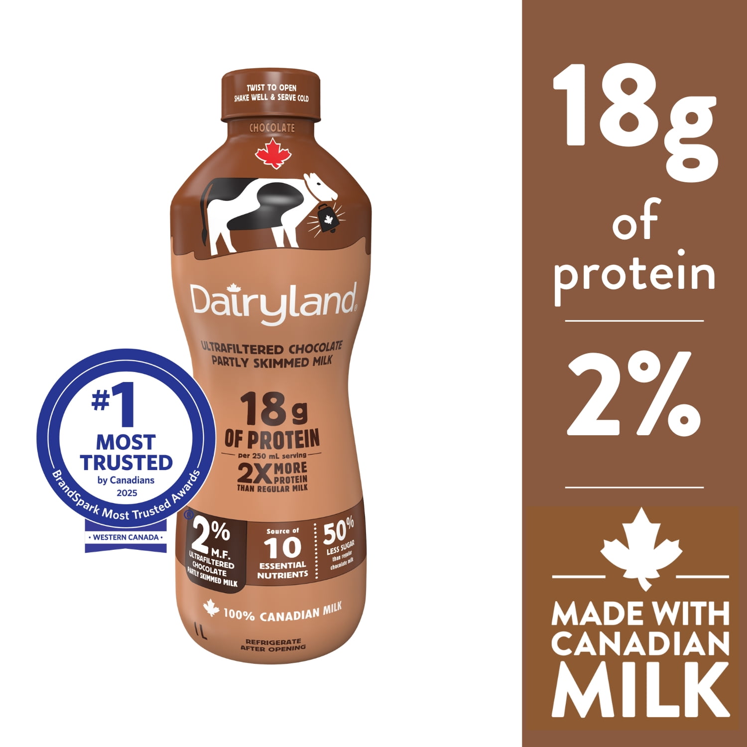 Dairyland 2% Ultrafiltered Chocolate Partly Skimmed Milk, 1L - Walmart.ca