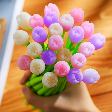 12 Pieces Color Changing Flower Pens Tulip Ballpoint Pens 0.5 mm Black ...