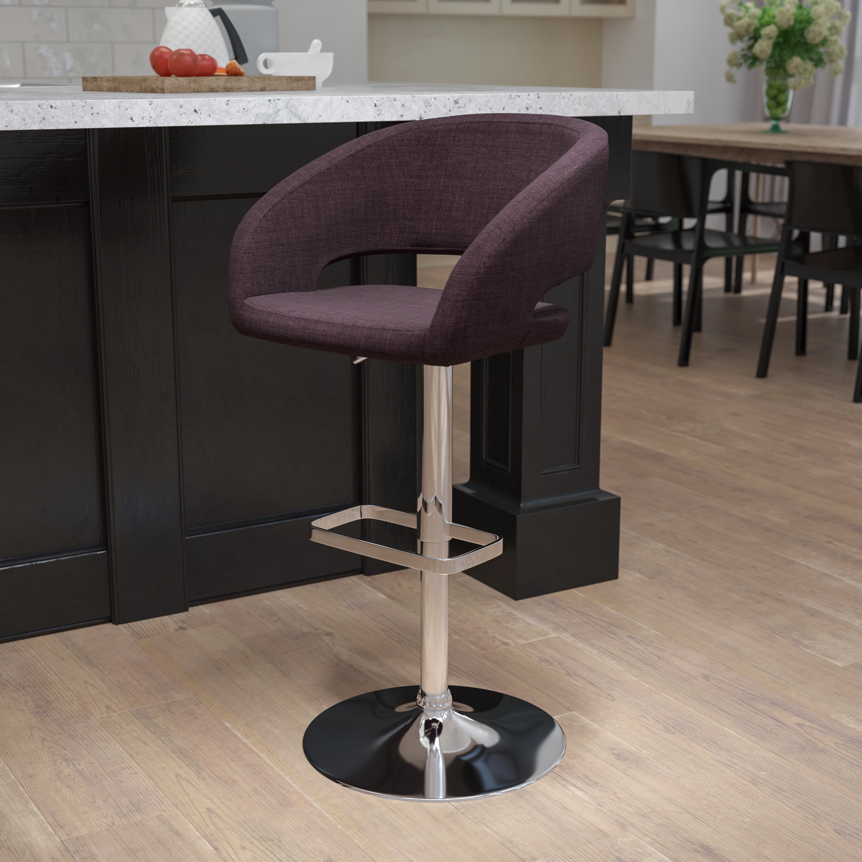 BizChair Contemporary Brown Fabric Adjustable Height Barstool with ...