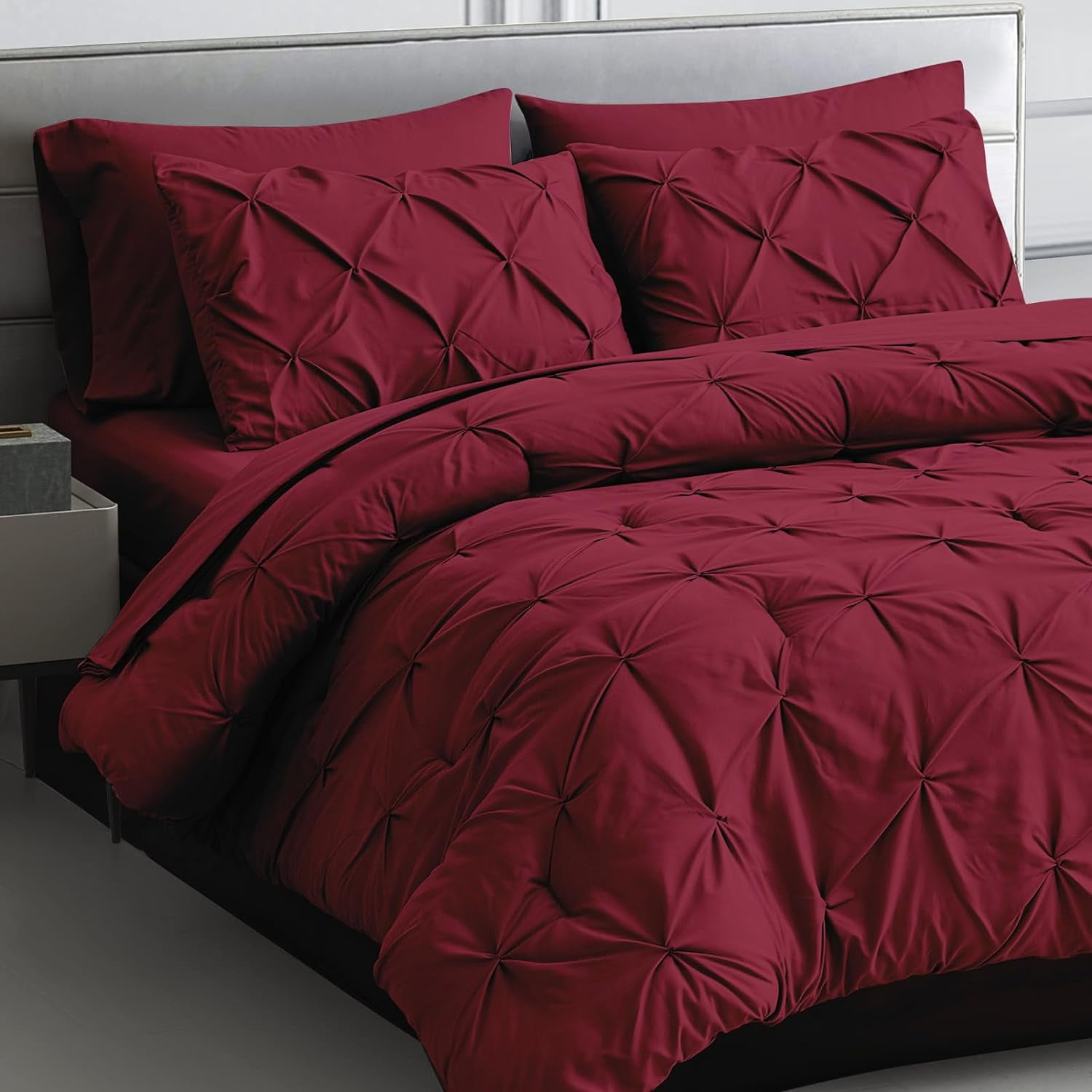 Click here for Gfdyree Full Comforter Set Burgundy Pinch Pleat 7... prices