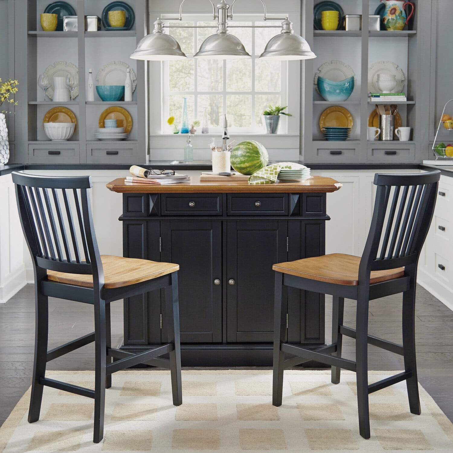 Black kitchen island with stools store