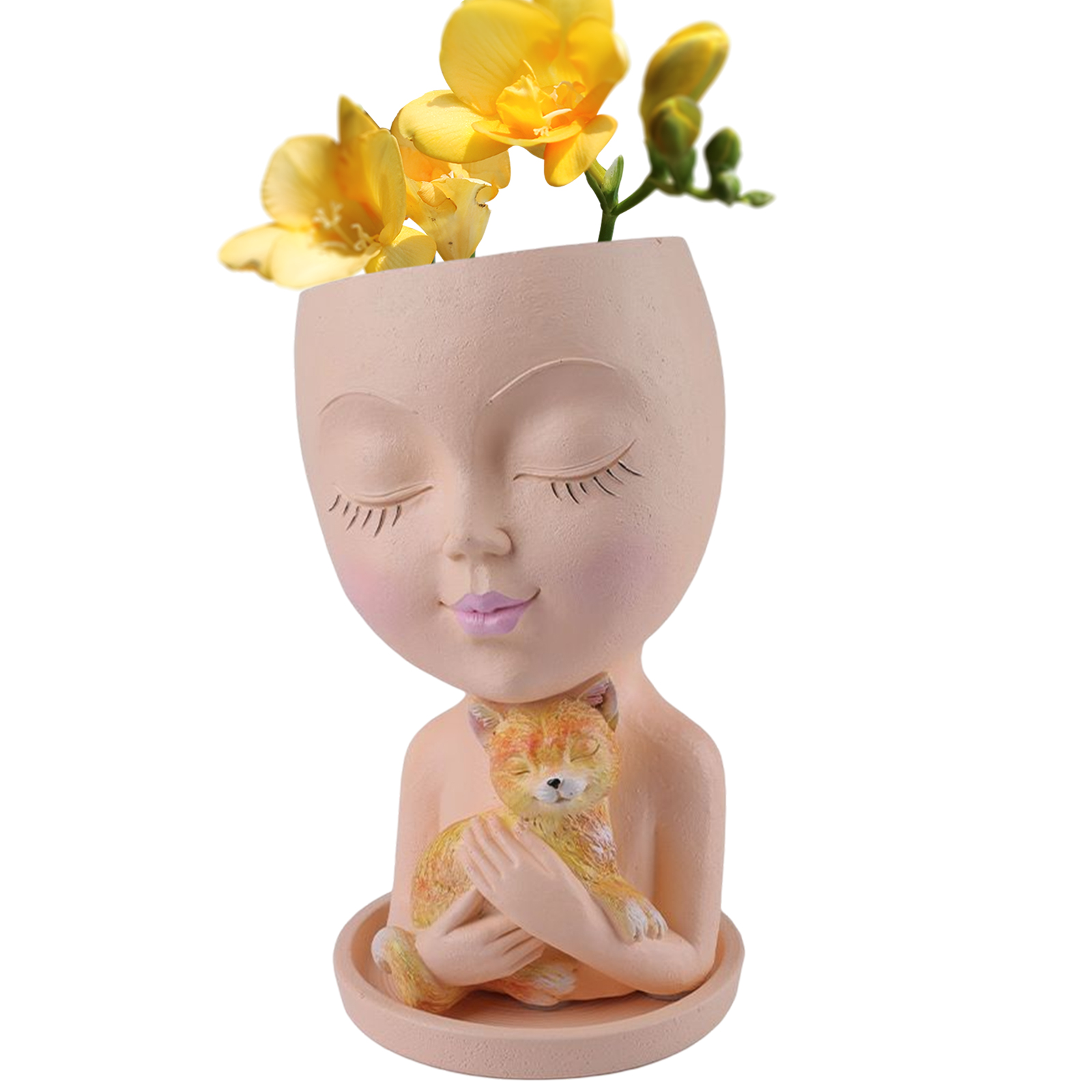 Resin Girl Face Vase Desktop Storage Girl Portrait Decorative Planter ...