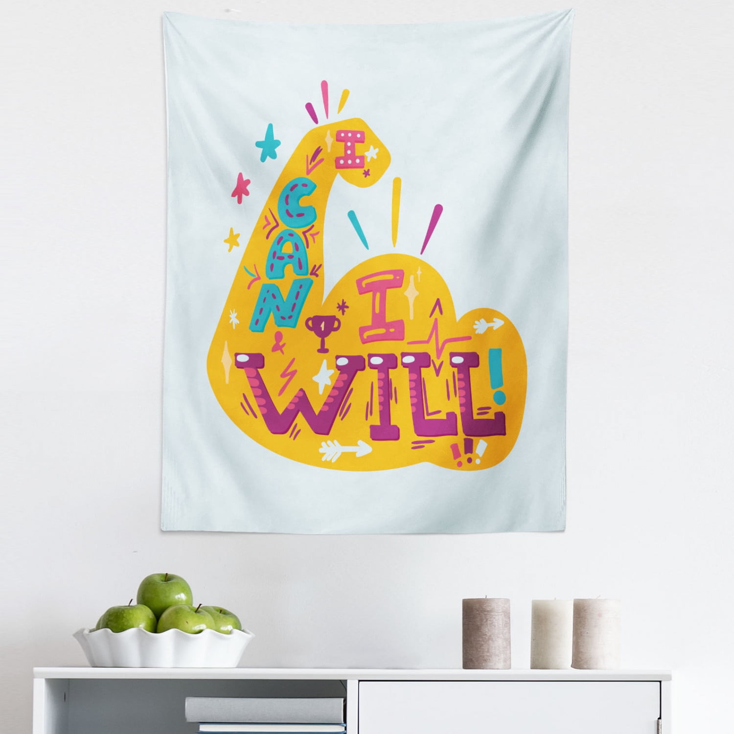 Calligraphy Tapestry, I Can I Will Lettering Stars Sports Motivation ...