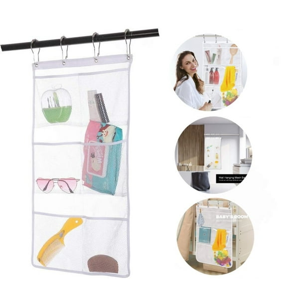Mesh Shower Organizer Hanging Mesh Pockets Bathroom Caddy 6 Pockets ...