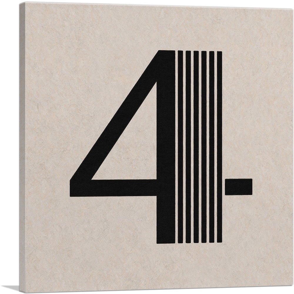 ARTCANVAS Beige Black Line Alphabet Number 4 Four Numeral Canvas Art ...