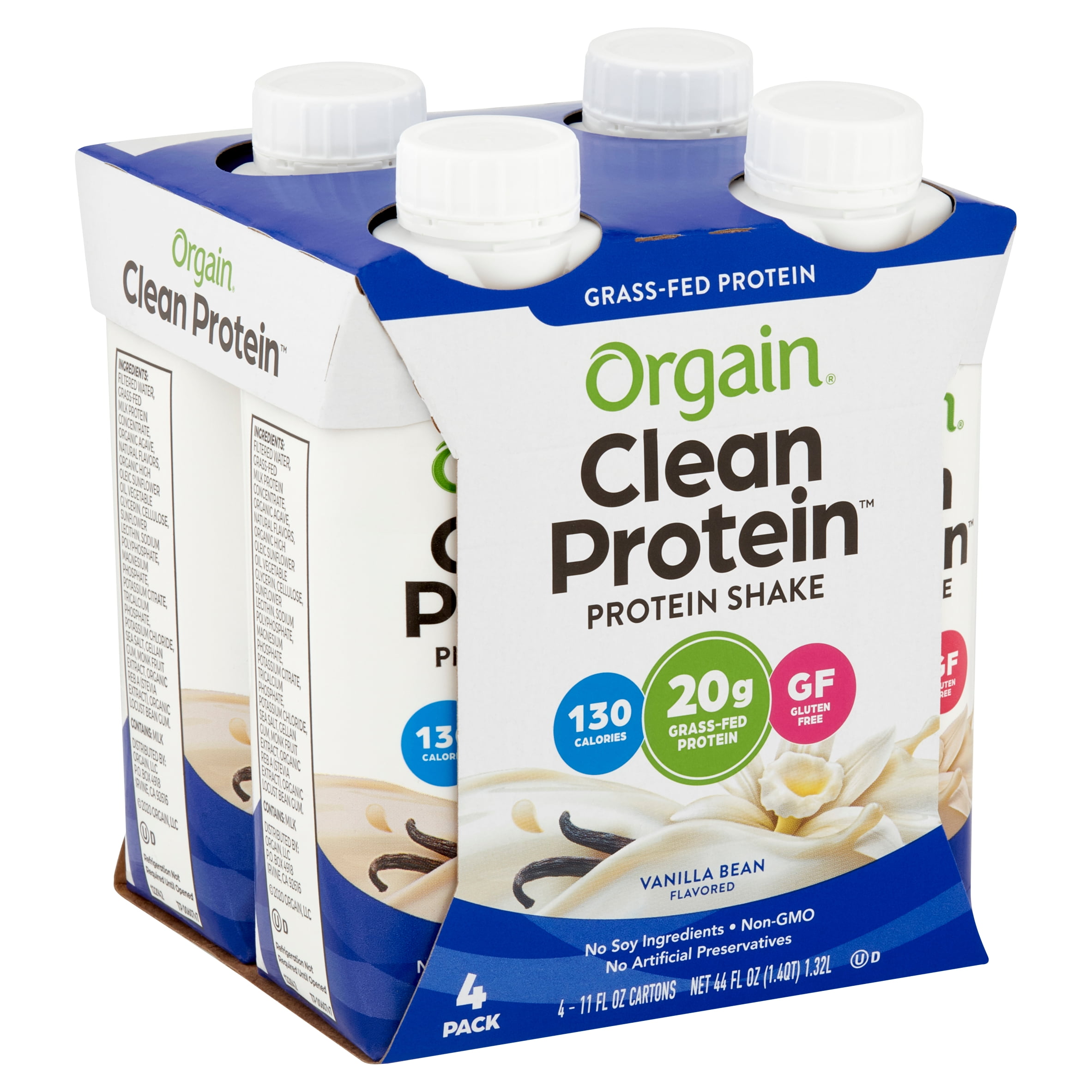 Orgain Clean Protein Vanilla Bean Flavored Protein Shake, 11 fl oz, 4 ...