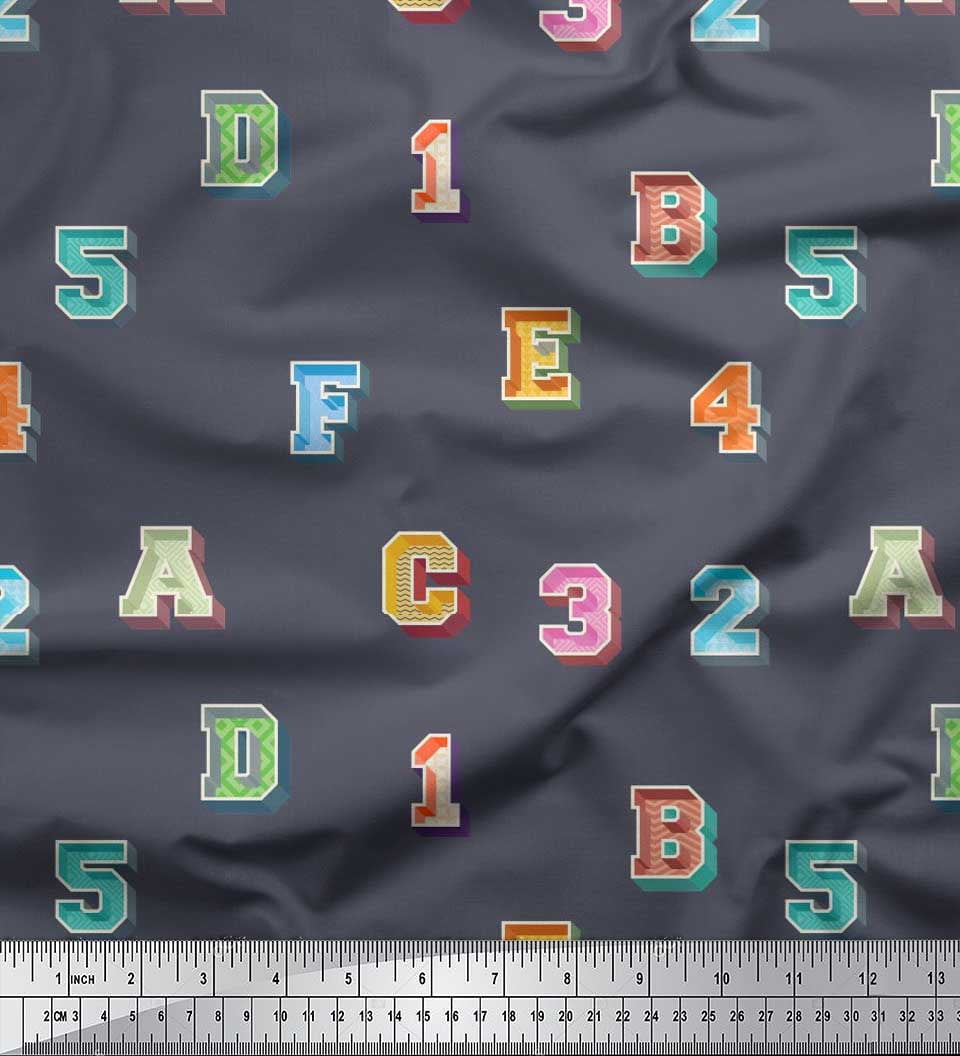 Soimoi Velvet Fabric Numbers & Alphabets Text Print Fabric by The Yard ...