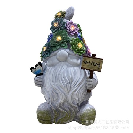 Garden decoration dwarf statue, solar resin Welcome Dwarf Cart Solar ...
