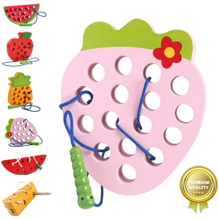 Strawberry threading game, wooden threading game, threading toys ...