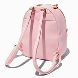Claire's Small Blush Pink Backpack with Gemstones, Front Zipper Pocket ...