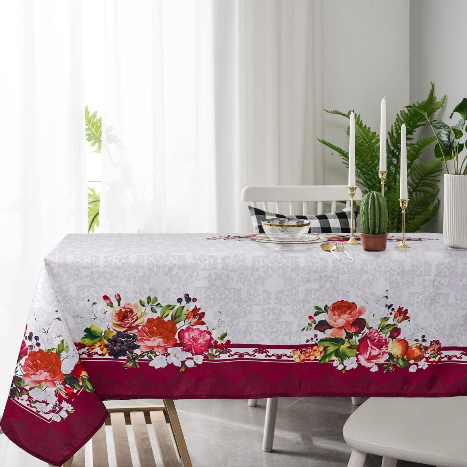 Spring Tablecloth Rectangle 60 x 102 inch Antique Floral Fruit Decor ...