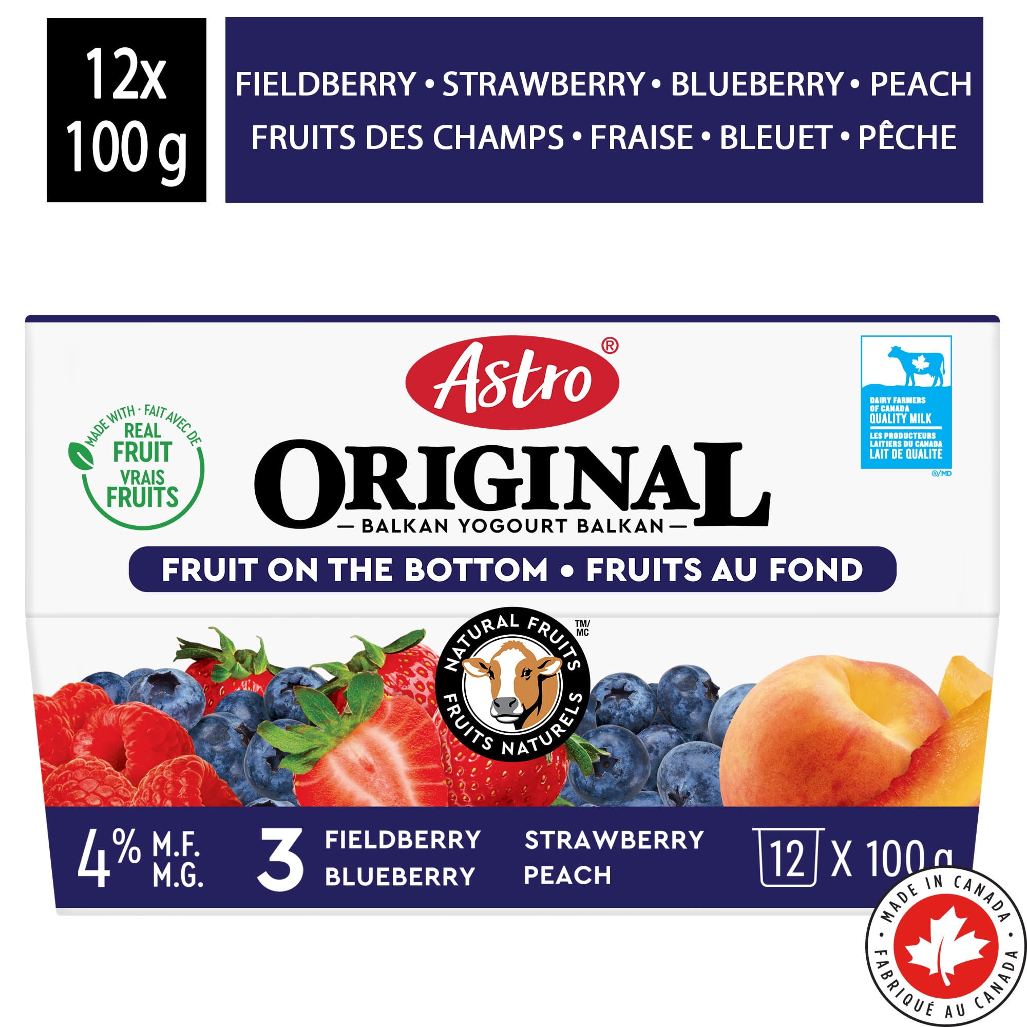 Astro Original Fruit on the Bottom Yogurt Peach, Strawberry, Blueberry ...