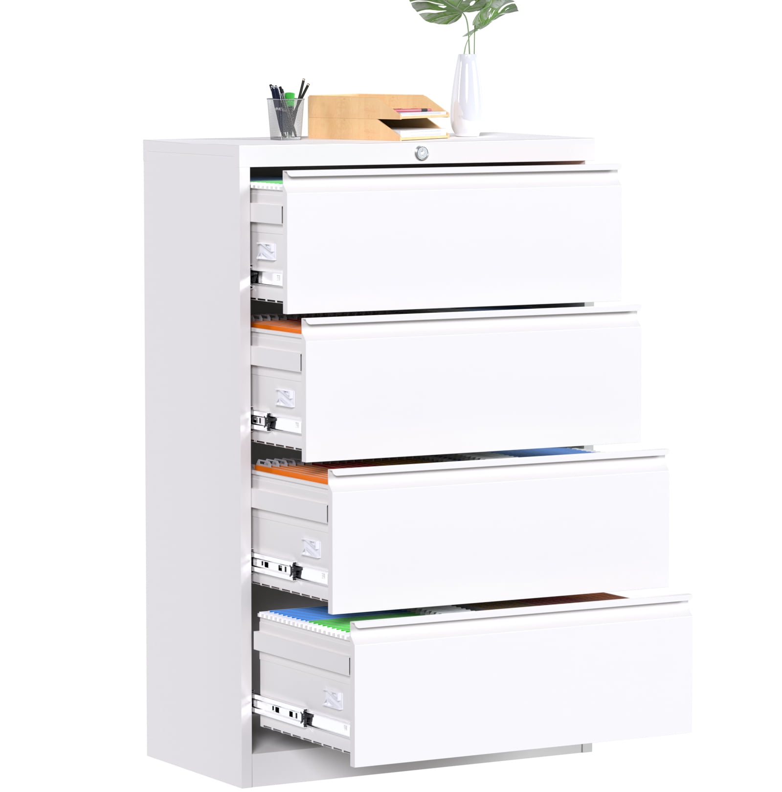 Supeer Four Drawer Metal Lateral File Cabinet, Storage White File ...