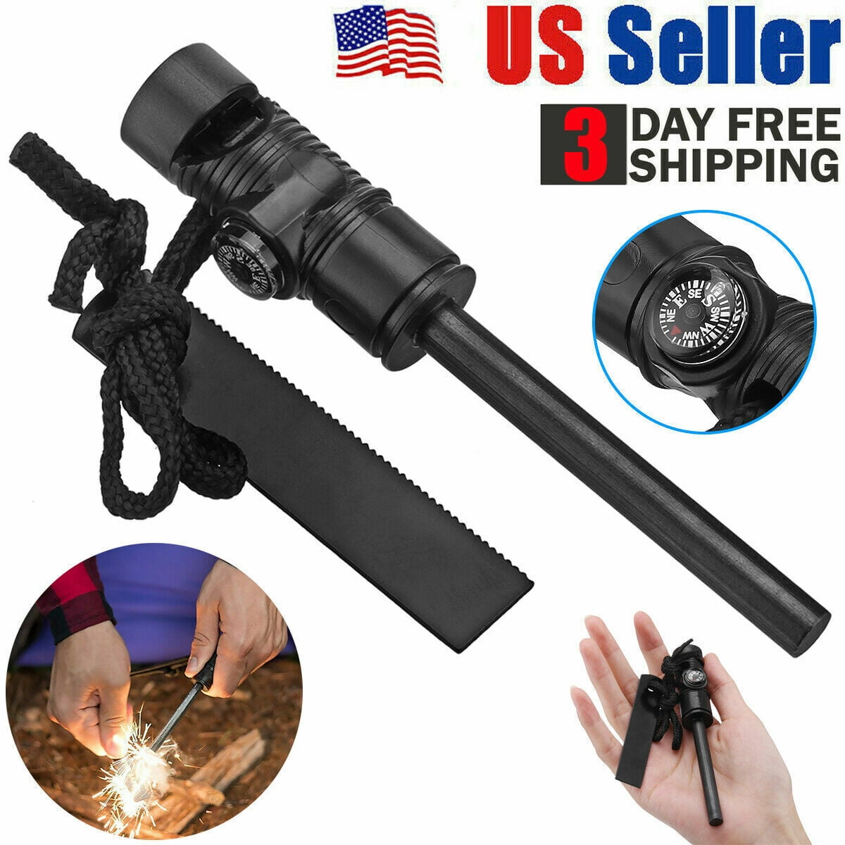 MDHAND 1PC Premium Waterproof Gear Fire Starter Magnesium Scraper Stone ...