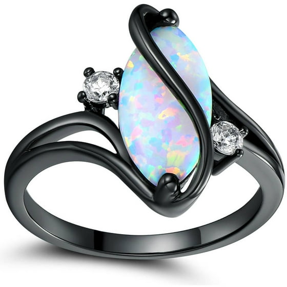 Peermont - Lab Created Fire Opal Black Rhodium-Plated Band Ring ...