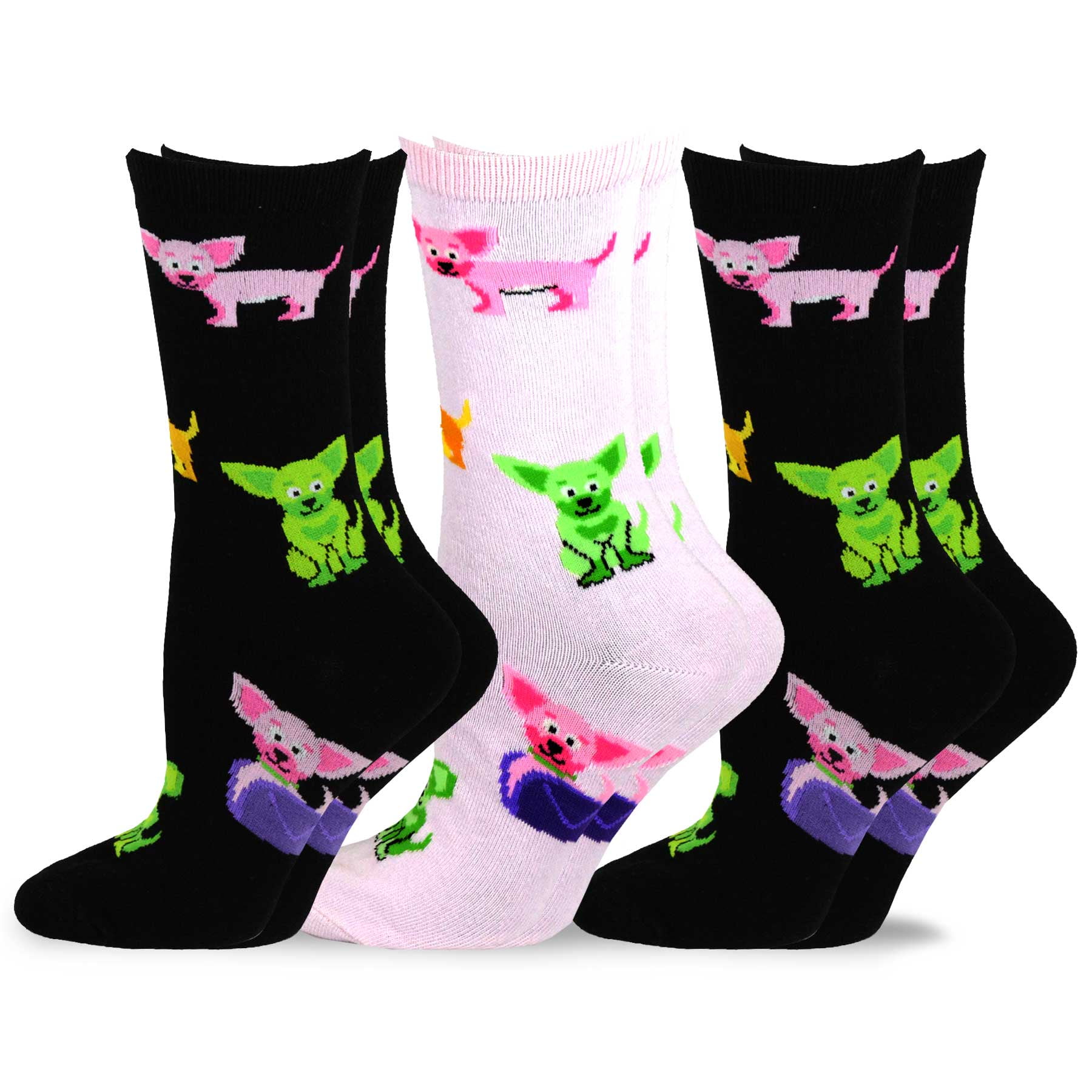 TeeHee Fun Novelty Dogs Cotton Crew Socks for Women and Men Multi-Pack ...