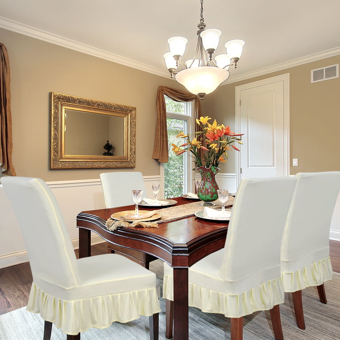 Cream Chair Covers Dining Room