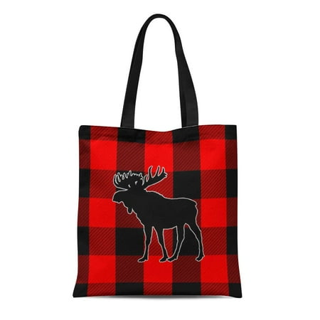 HATIART Canvas Tote Bag Plaid Black Red Buffalo Check Moose Pattern ...