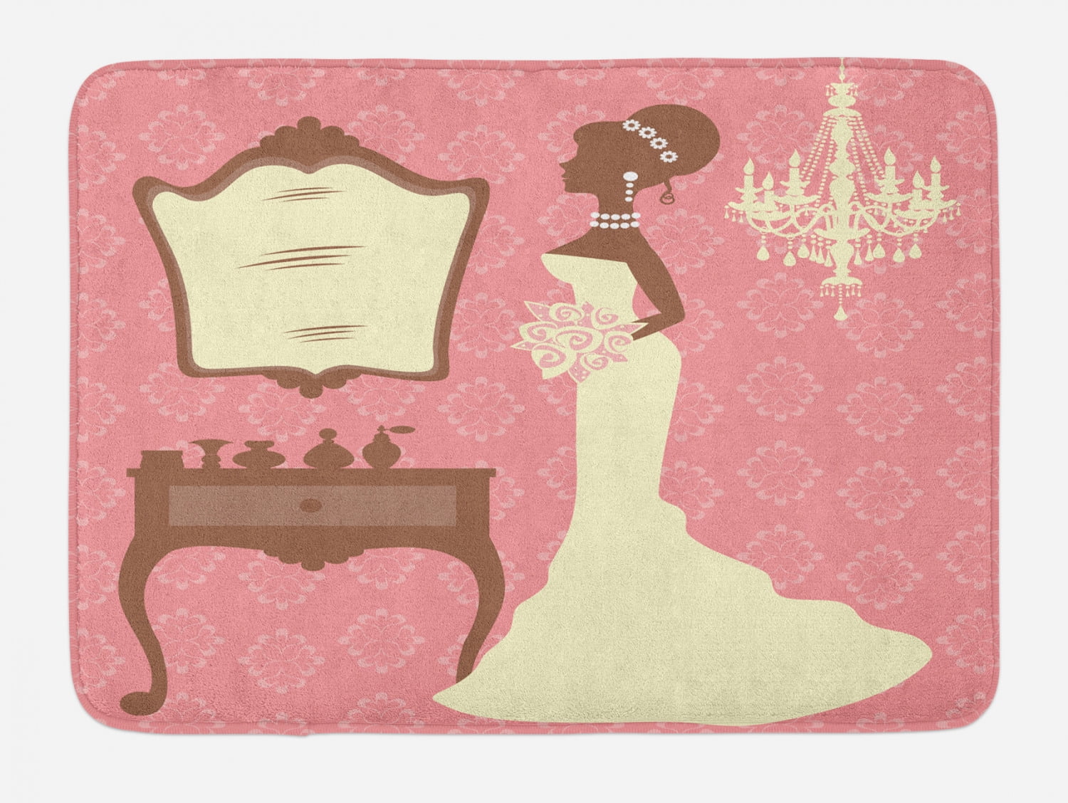Bridal Shower Bath Mat, Wedding Dress with Flowers and Vanity Swirl ...