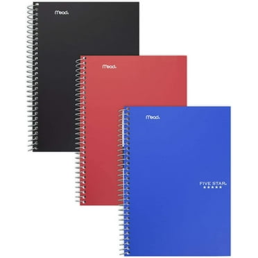 Mead 5 Subject Wide Ruled Notebook, 8" x 10.5", Black, Poly, Spiral ...