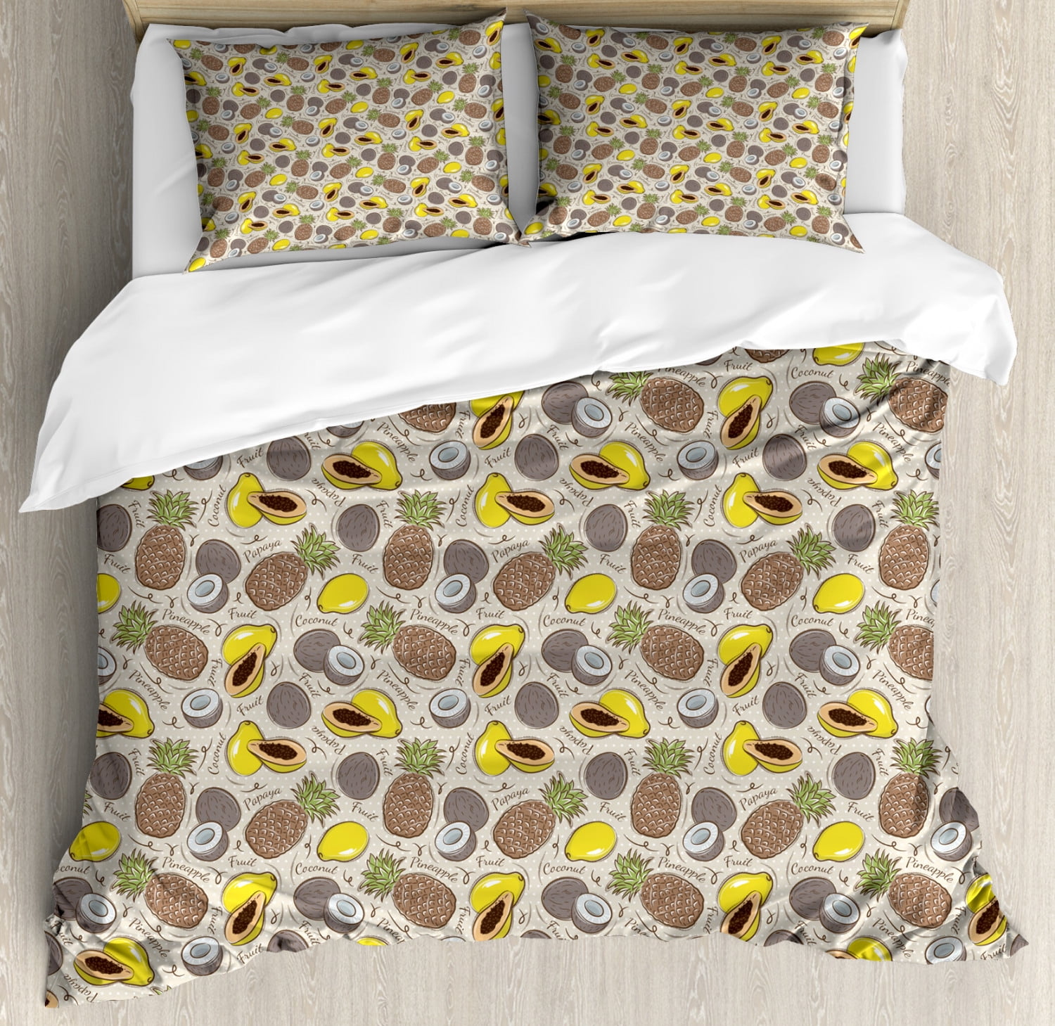 Vegan Duvet Cover Set Queen Size, Tropical Fruits Pattern with Papaya ...