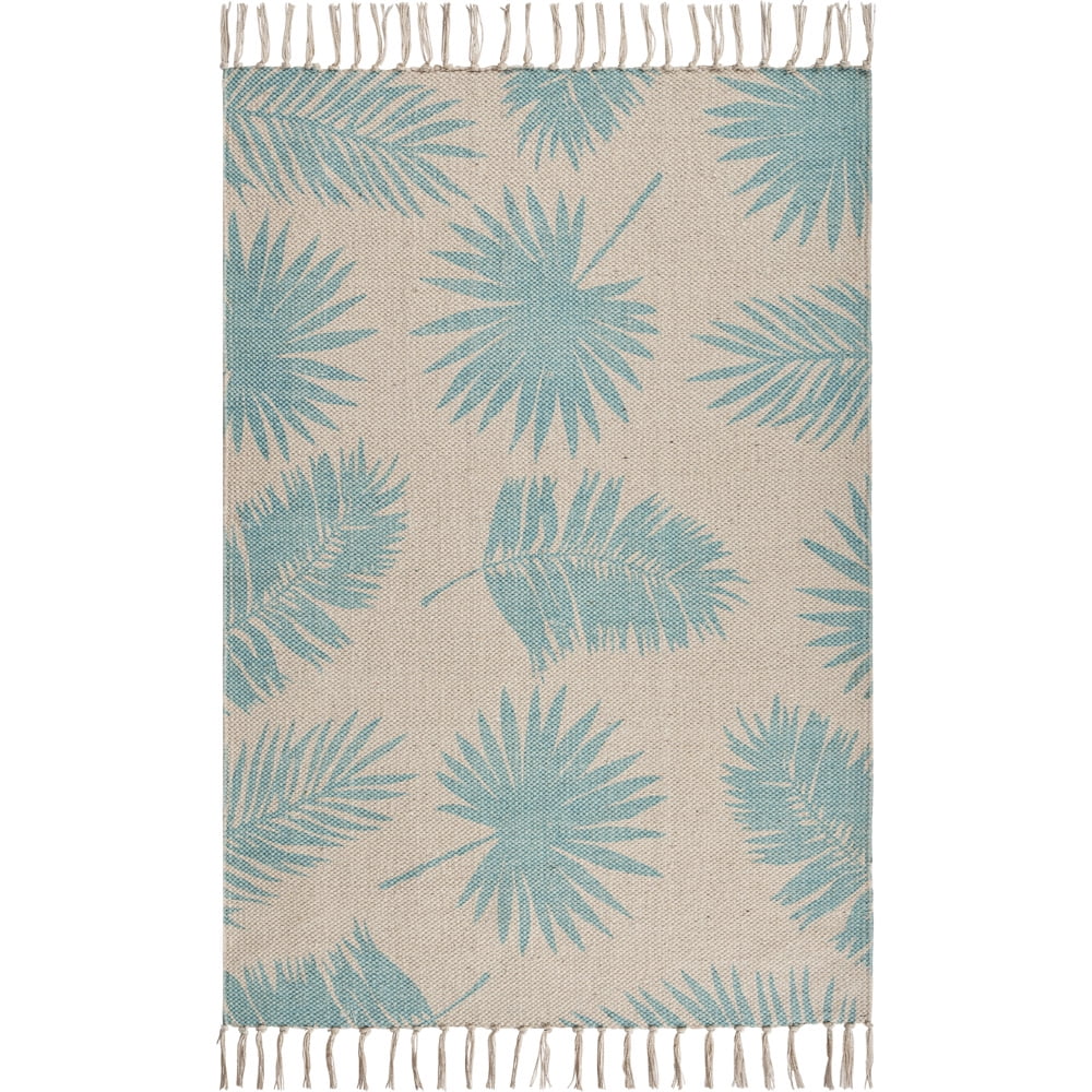 LR Home Palm Leaves Tropical Soft Blue and Cream 2 ft. 6 in. x 3 ft. 9 ...