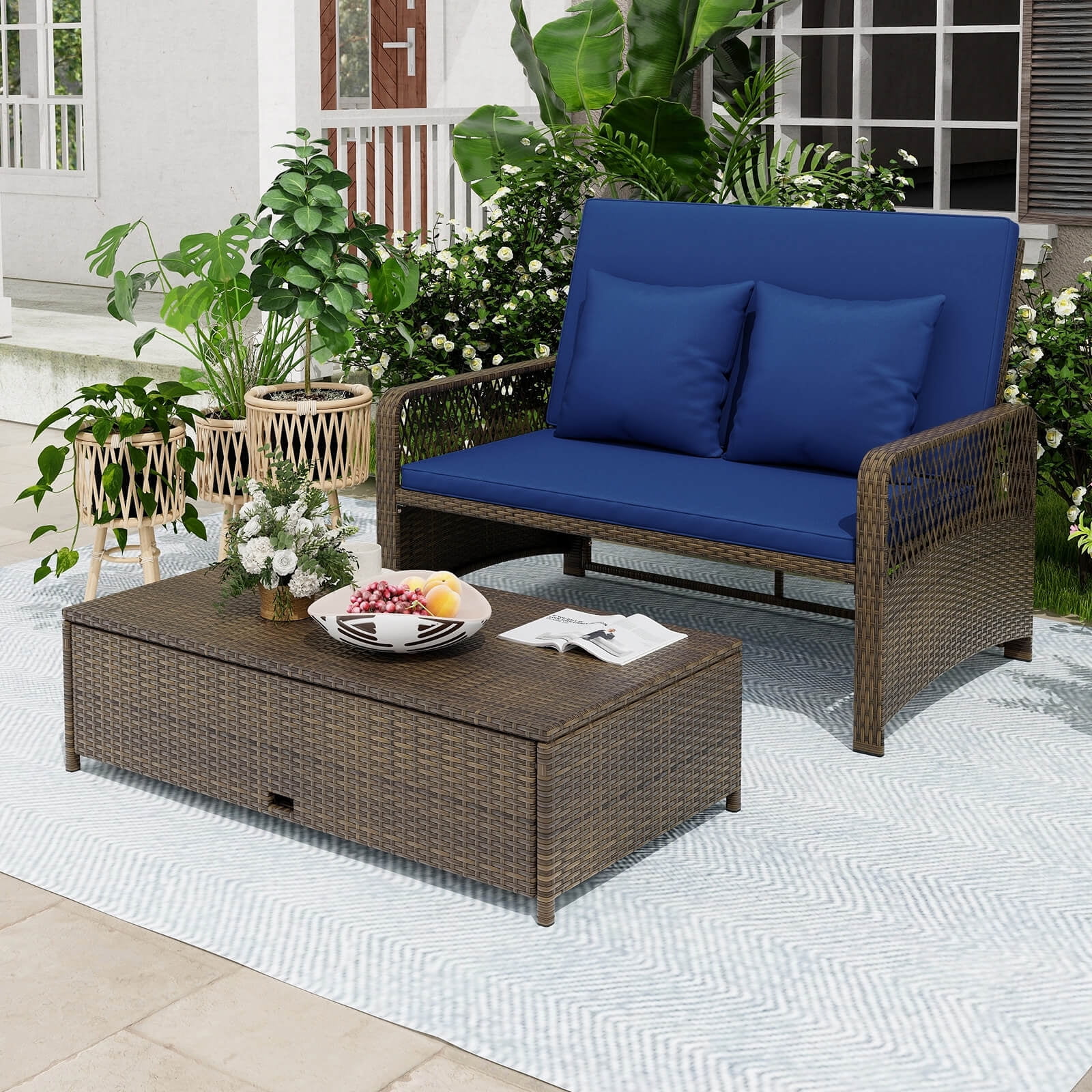 Click here for Costway Patio Rattan Daybed Wicker Loveseat Sofa W... prices