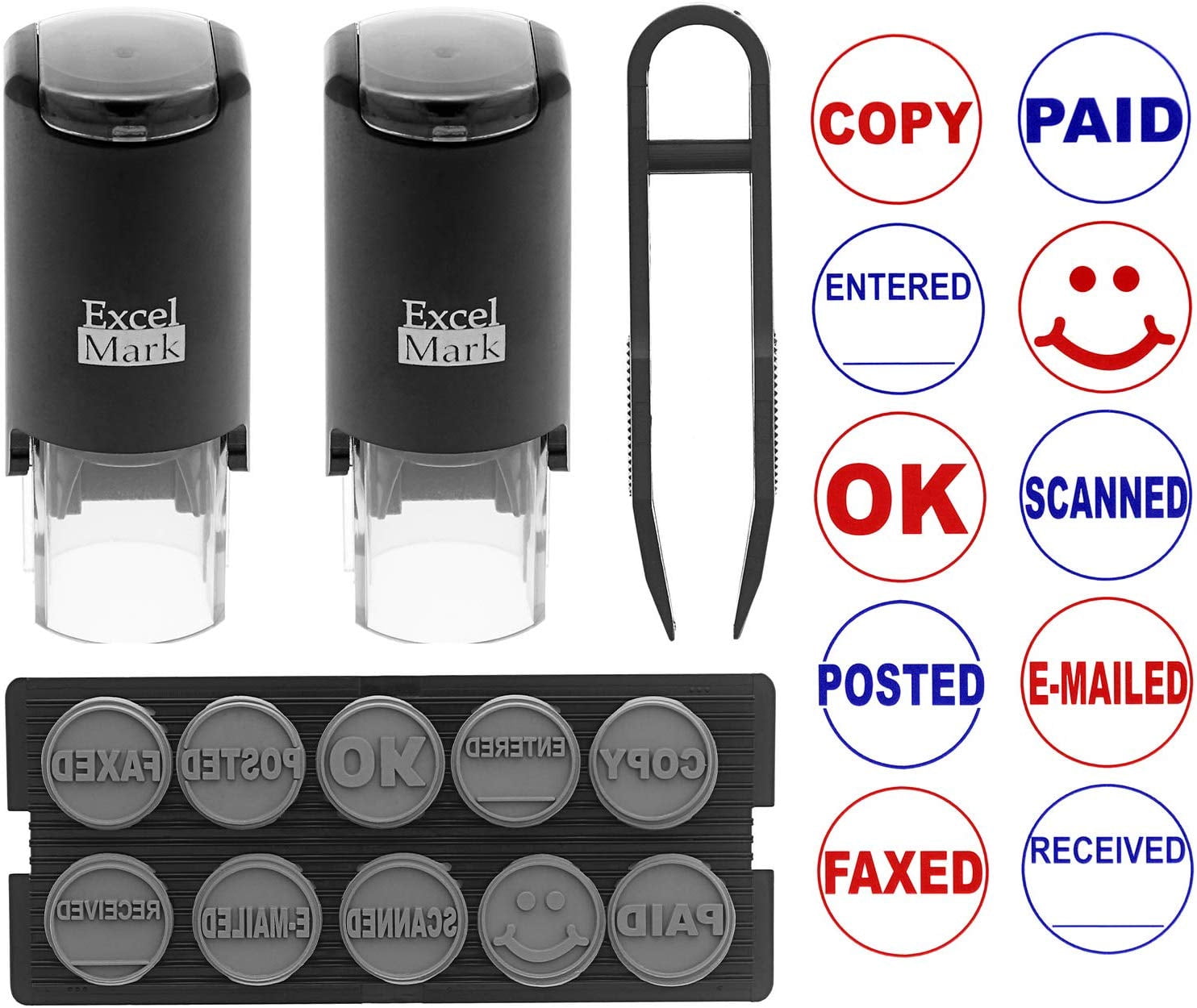 ExcelMark A17 DIY Self-Inking Rubber Office Stamp Kit – Ten Designs ...