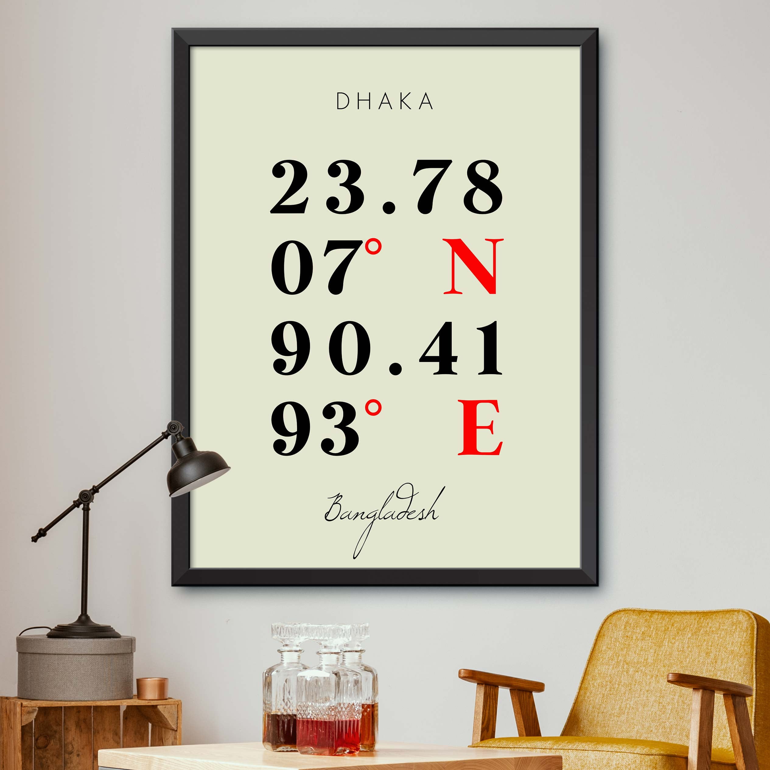 Map of Dhaka, Bangladesh, Multiline Coordinates Colored (24x36 ...