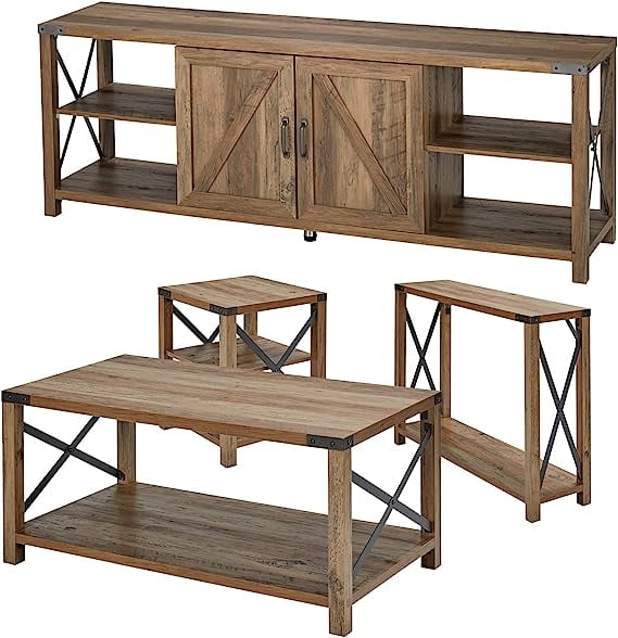 AMERLIFE 4-Piece Industrial Living Room Table Set - Includes TV Stand ...