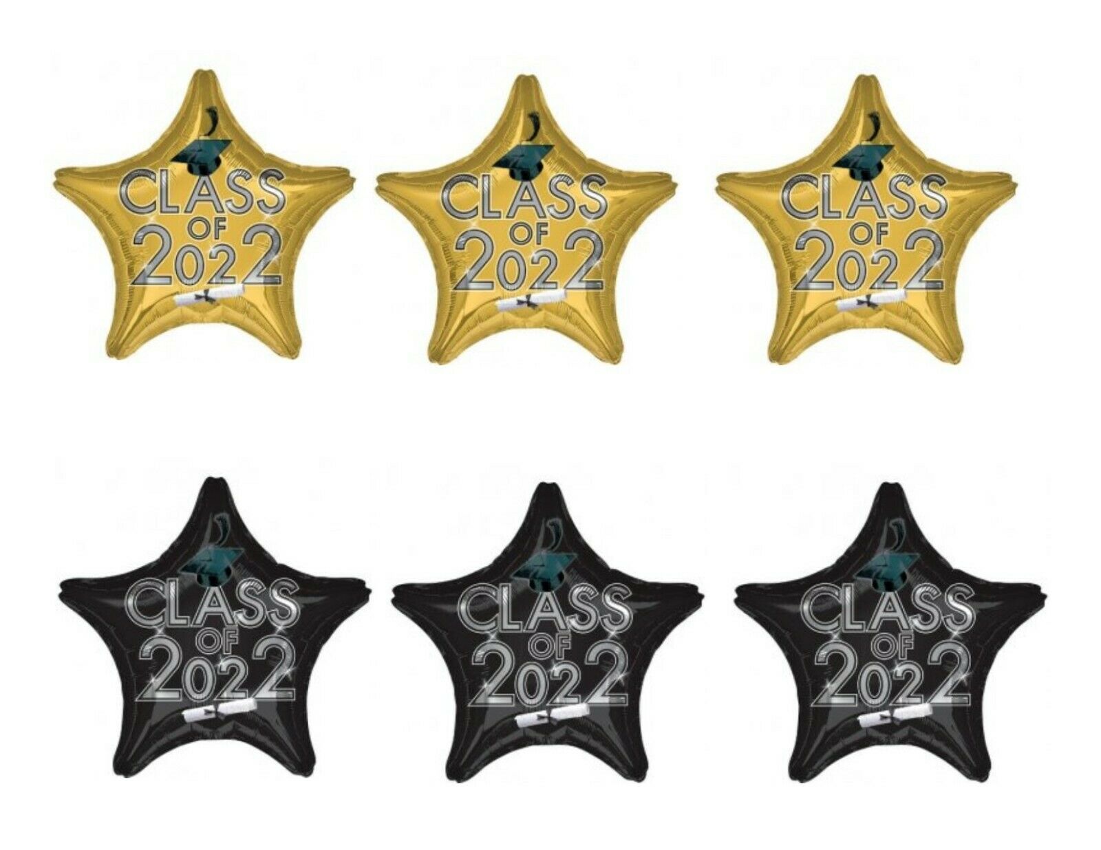 Set of 6 Class of 2022 Black & Gold Star Graduation Cap Party Balloons ...