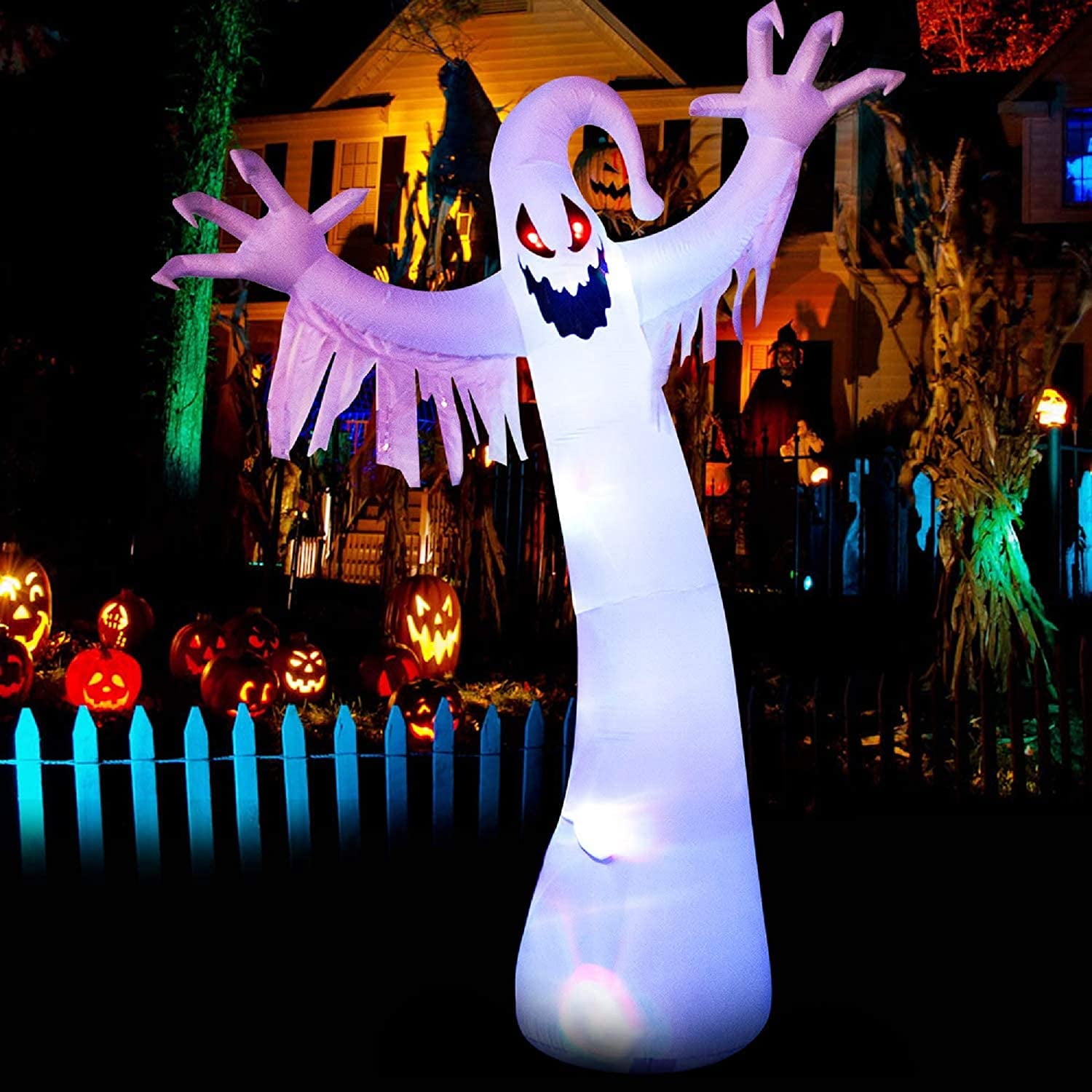 12 Ft Halloween Inflatables Red Eye Ghost with Color Changing LEDs ...