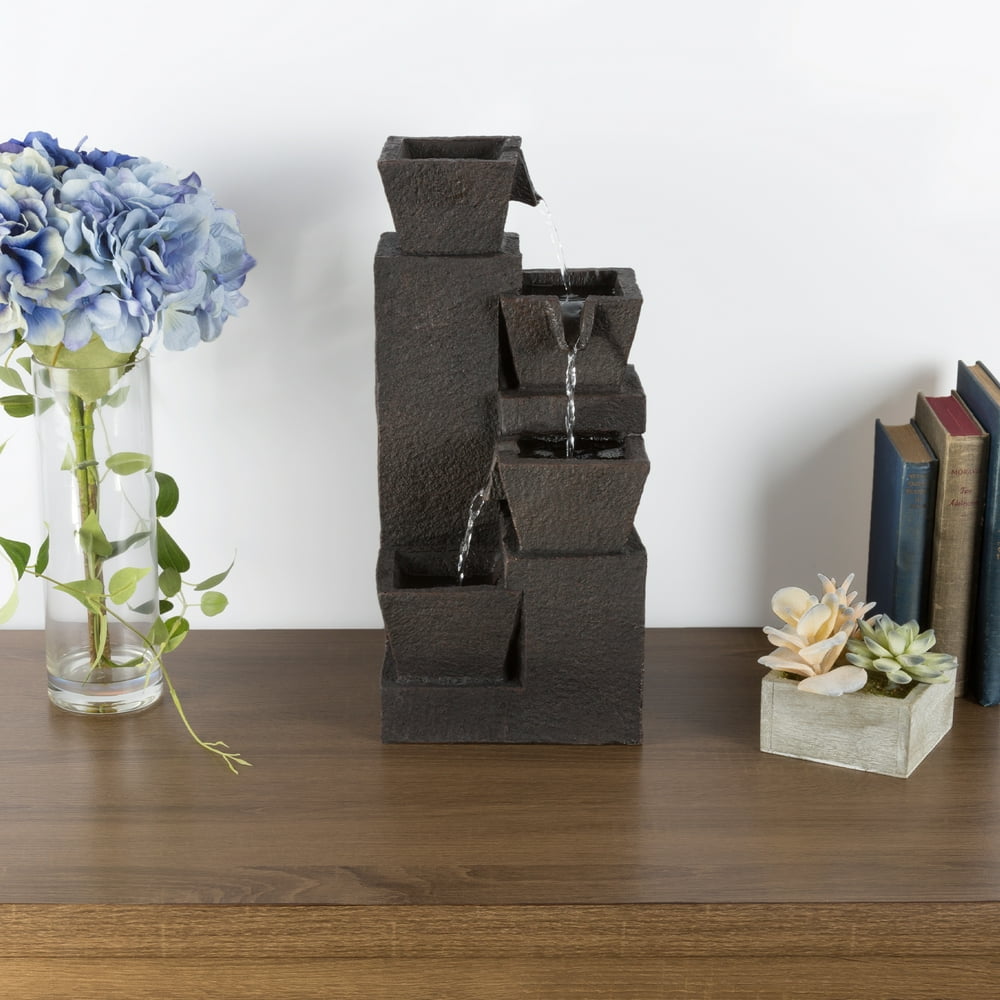 Tabletop Water Fountain With 4 Tier Modern Design and LED Lights ...