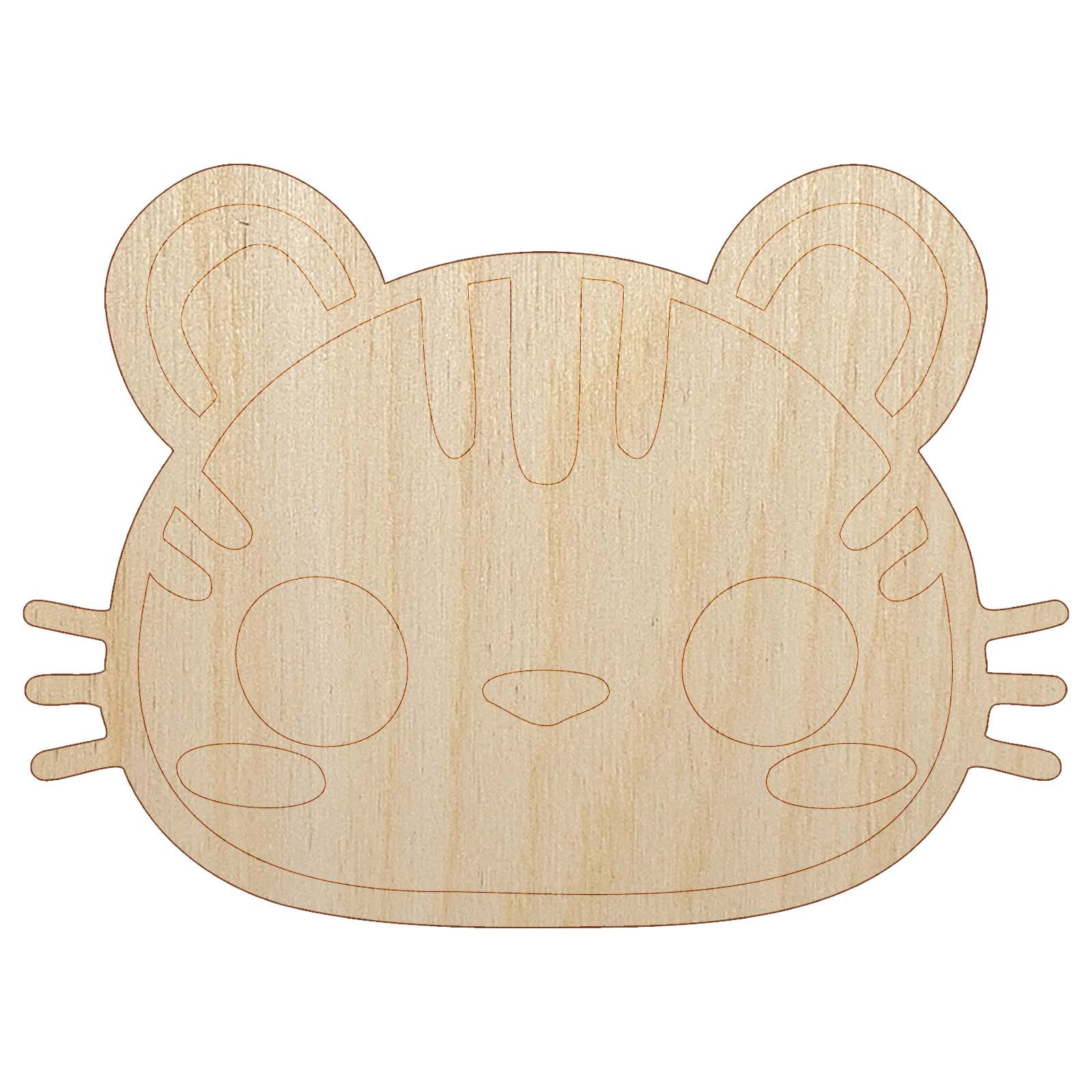 Charming Kawaii Chibi Tiger Face Blushing Cheeks Wood Shape Unfinished ...