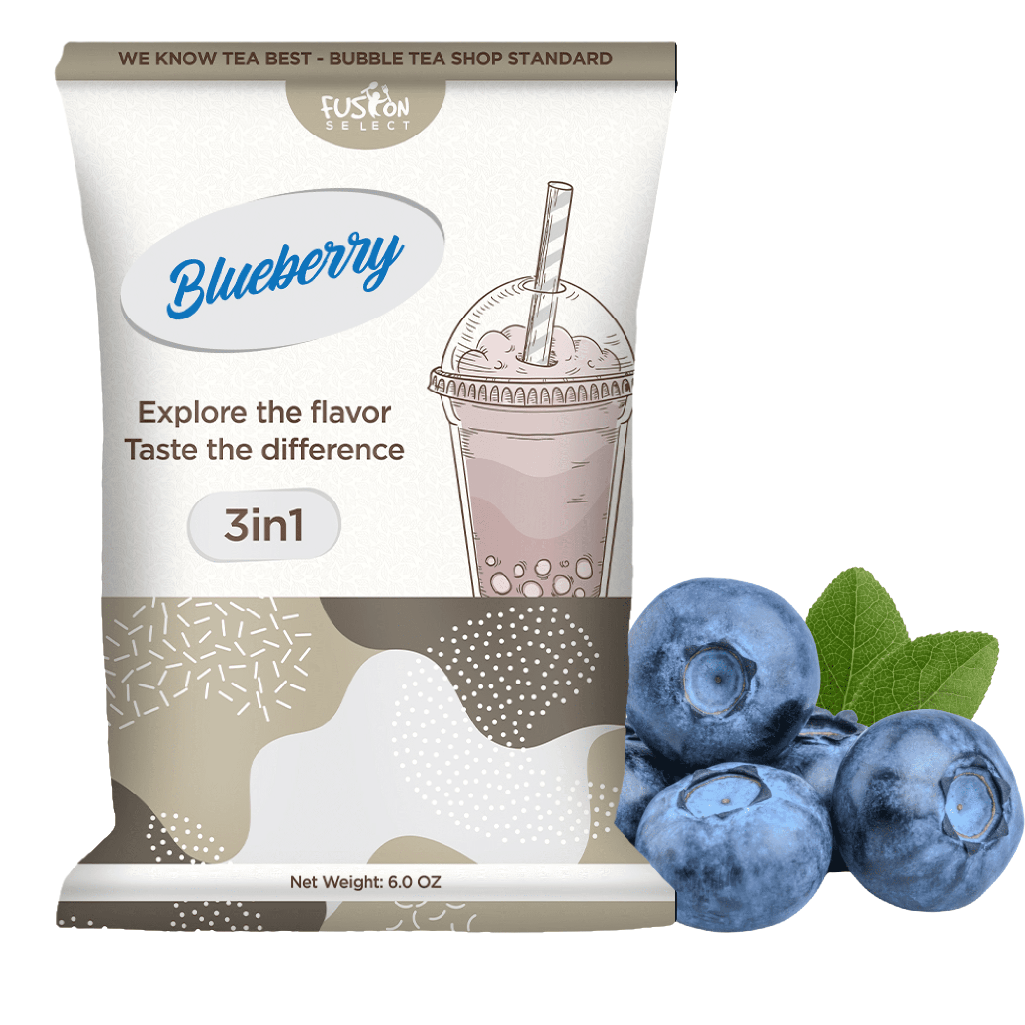 Fusion Select Bubble Tea Mix - Blueberry Flavored 3-in-1 Drink Powder ...