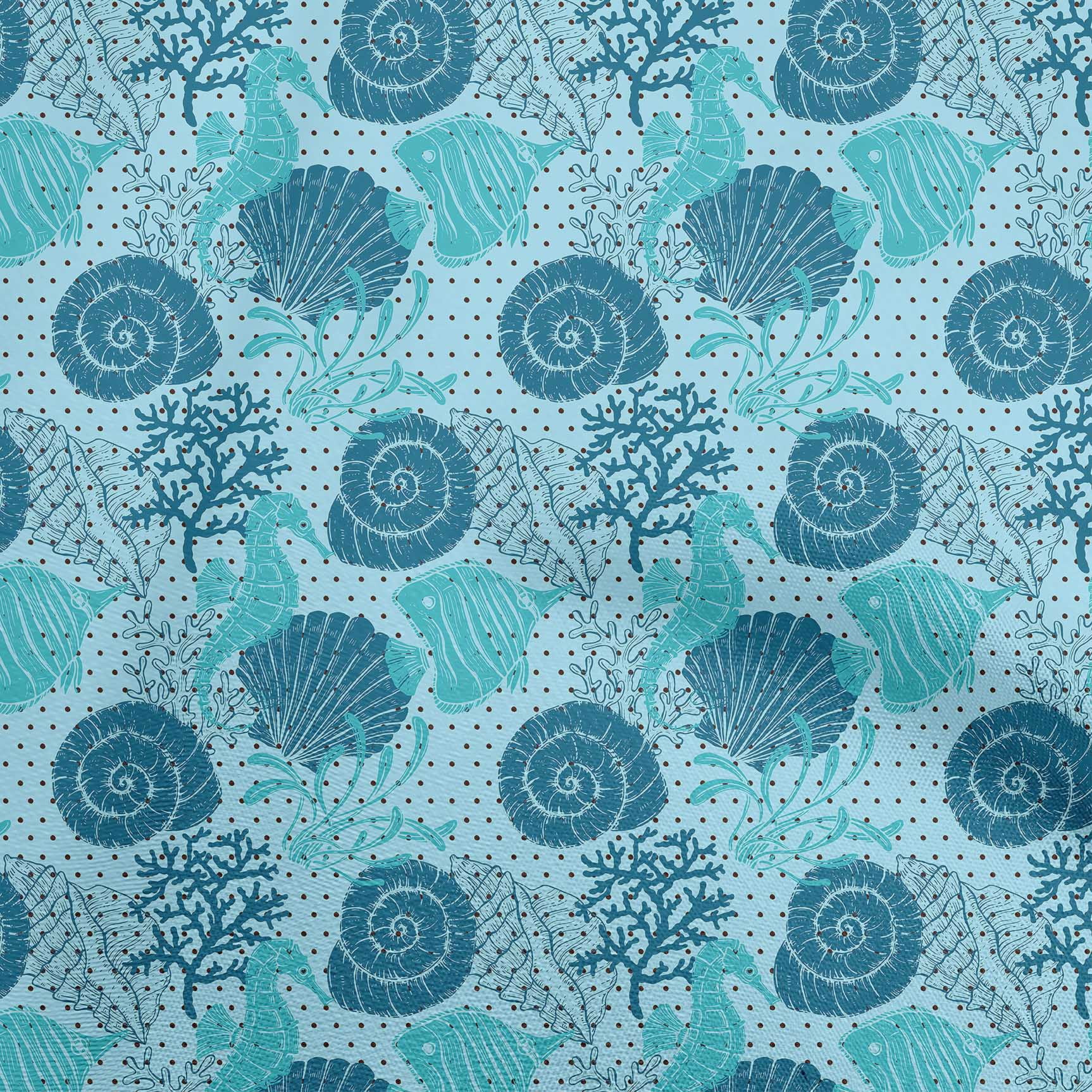 oneOone Cotton Poplin Turquoise Blue Fabric Ocean Underwater Life ...
